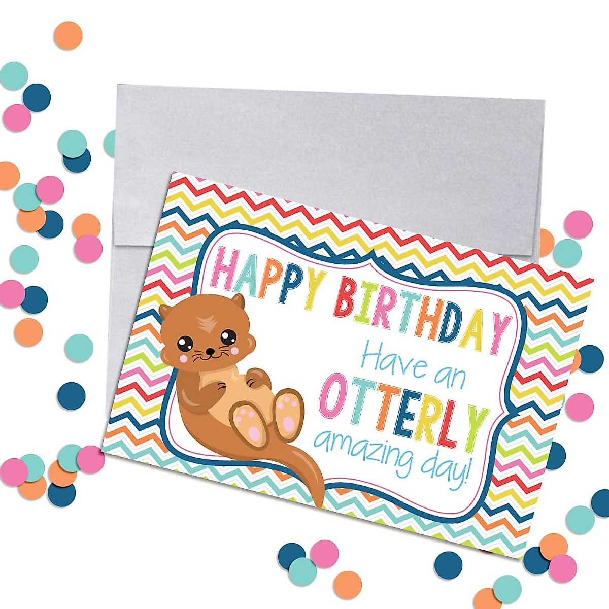 Adorable Otter OTTERLY Amazing Day Birthday Pun Themed Single (1) All Occasion Blank Birthday Card To Send To Friends & Family, 4"x 6" (when folded) Fill In Greeting Note Card by AmandaCreation