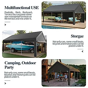 Shintenchi 12x18.5ft Heavy Duty Carport, Portable Garage with Removable Sidewalls, Doors and Ventilated Windows, All-Season Tarp for Car, UV Resistant Waterproof Carport Canopy (Grey)