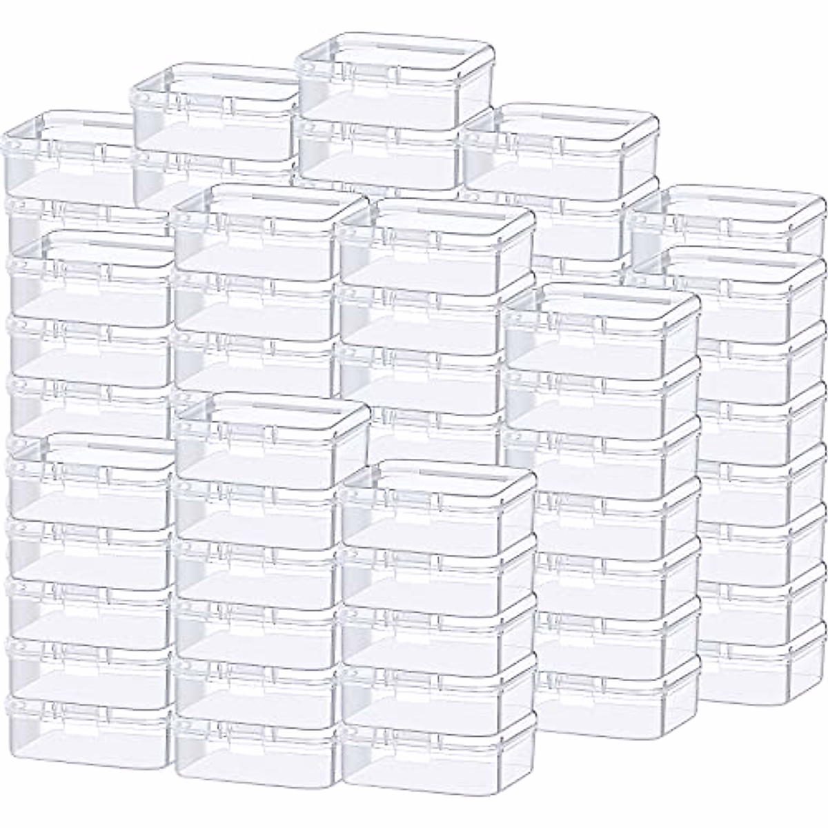 SATINIOR 100 Pcs Clear Plastic Beads Storage Containers Box Small Clear Box with Hinged Lid Small Plastic Case Mini Square Arts Crafts Storage Boxes Organizers for Small Items (2.1 x 2.1 x 0.8 Inch)