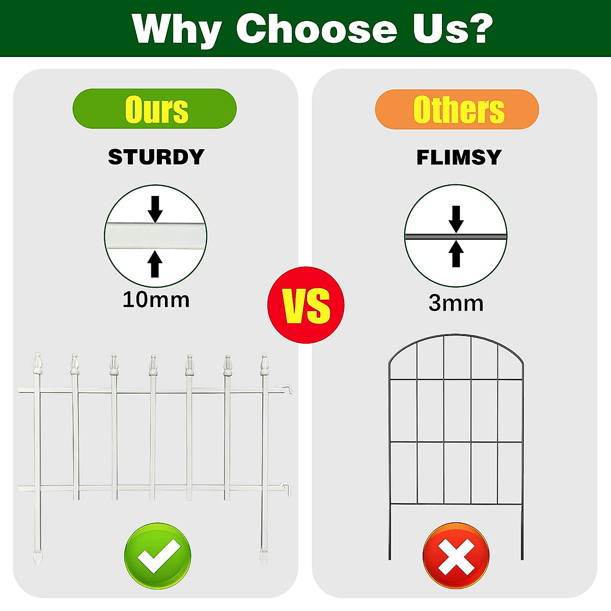 Thealyn Metal Decorative Garden Fence 22" Wide x 18" High (5 Panels, Total Length 9.17 feet), Metal Border Folding Fence, Landscape Fencing for Flower Bed, Yard, Animal Barrier