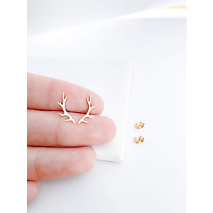 Altitude Boutique Deer Antler Earrings For Women | Tree Branch Crawler Stud Earrings | Outdoor Earring Cuffs Animal Earrings (Silver)