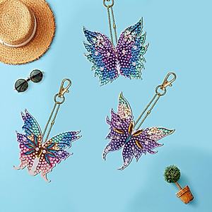 LUSandy 6pcs DIY 5D Colorful Angel Wings Diamond Painting Keychain Kits for Adults Double Sided Special Shape Angel Wings Diamond Art Key Chain Key Ring Set for Backpack Shoulder Bag Accessories