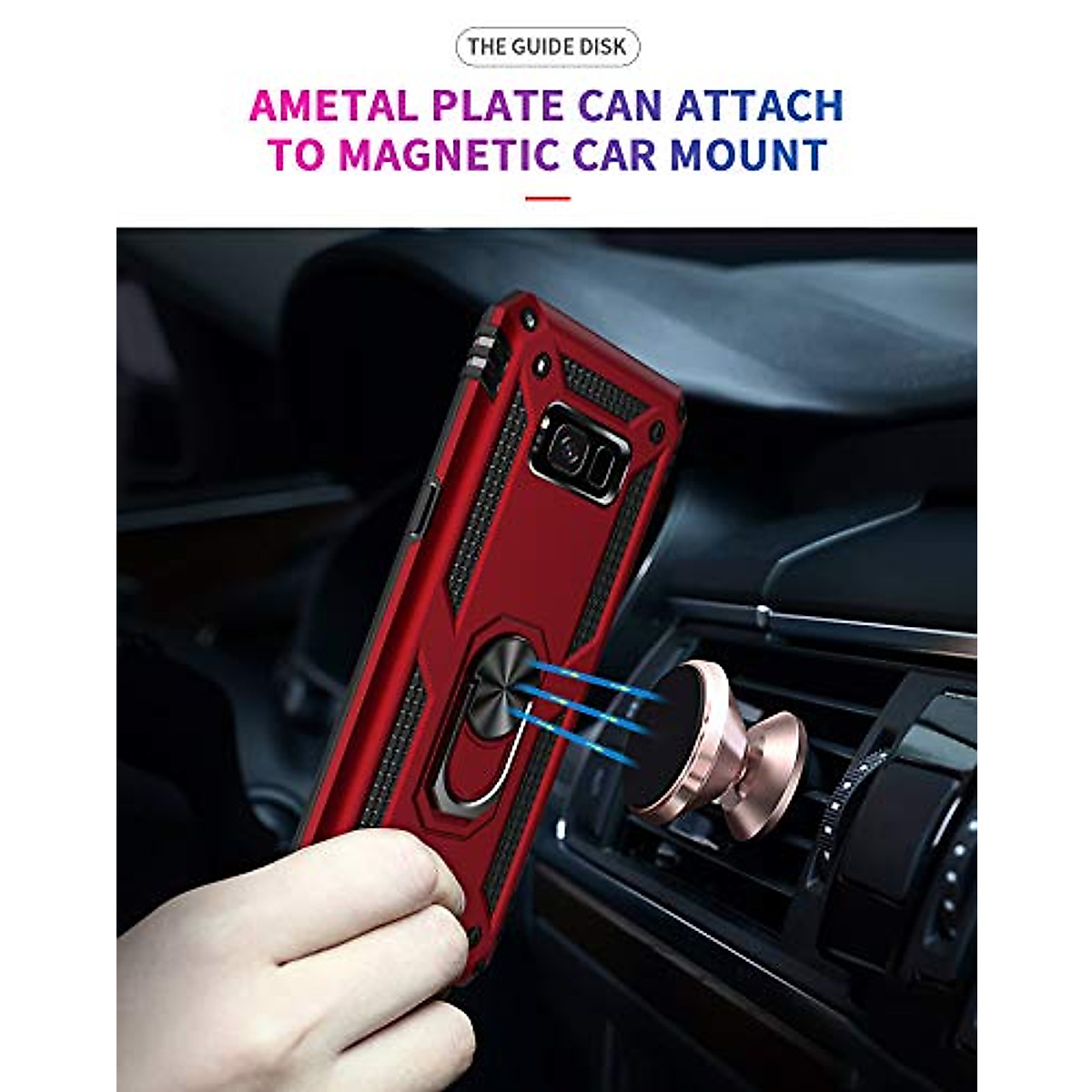 Samsung Galaxy S8 Plus Case with HD Screen Protectors, Androgate Military-Grade Metal Ring Holder Kickstand 15ft Drop Tested Shockproof Cover Case for Samsung Galaxy S8+ (2017) Red