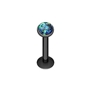 Colorline Opal Glitter Shower Dome Steel Labret (16 GA, Length: 10mm, Ball: 4mm, Black)