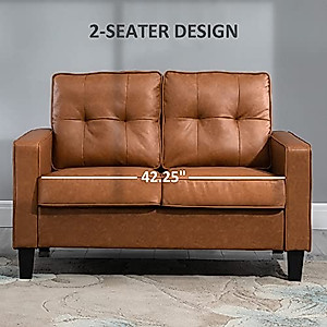 HOMCOM 51" Wide Loveseat with Armrest, 2-Seater Tufted PU Leather Double Sofa, Brown