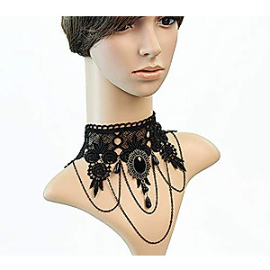 iWenSheng Halloween Costumes Jewelry for Women - Steampunk Black Lace Choker Necklace Gothic Jewelry Accessories, Vampire Choker Necklace Costume for Teen Girls