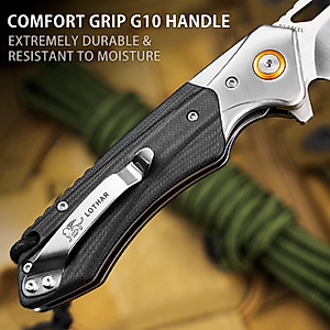 LOTHAR LICH KING Pocket Knife, 3.5 Inch D2 Steel Folding Knife with Clip, G10 Handle, Razor Utility Knife, Exotic Touch EDC Knife, Gifts Pocket Knife for Men Women
