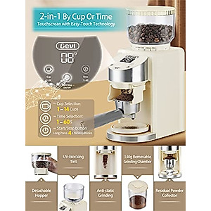 Gevi 20 Bar Compact Professional Espresso Coffee Machine with Milk Frother for Espresso, Latte and Cappuccino Burr Coffee Grinder with 35 Precise Grind Settings, Beige