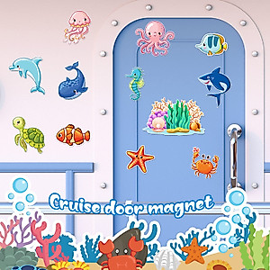 12 Pcs Cruise Door Decorations Magnetic Ocean Sea Animal Car Magnets Fish Cruise Door Magnet Stickers Cruise Door Decorations Turtle Crab Fridge Decor for Carnival Cruise Refrigerator Door