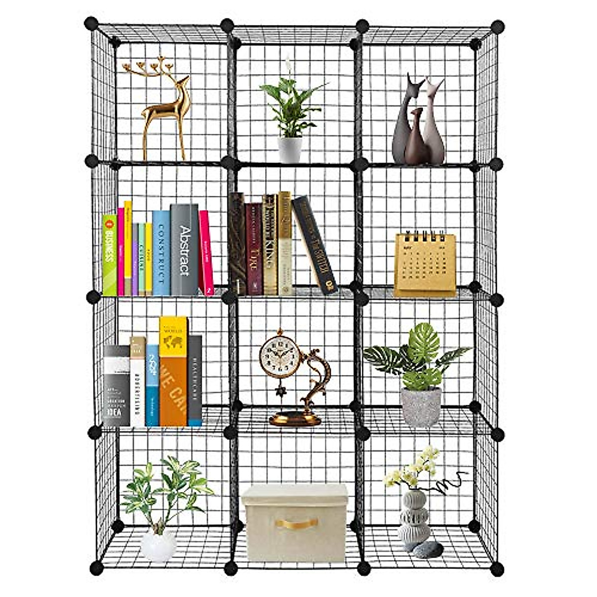 Guilansa Metal Wire 12-Cube Storage,Bookcase, Bookshelf, Storage Cabinet, Wardrobe Closet,Toy Organizer,DIY Closet Cabinet Shelf, Each Cube with 13.8" Sides, Black