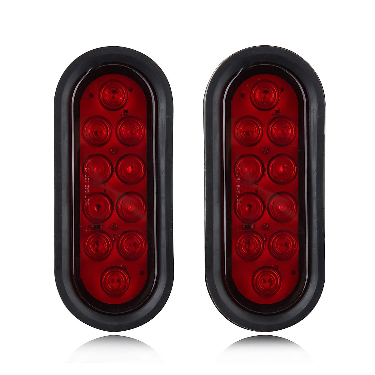 4Pcs 6 Inch Oval LED Trailer Tail Lights 10 LED, Red Trailer Truck LED Sealed RED 6" Oval LED Stop Turn Tail Light Brake Lights Flush Mount w/Rubber Grommets 3-Prong Wire Pigtails Waterproof