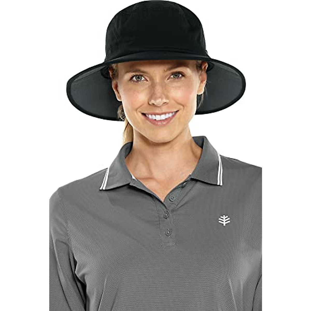 Coolibar UPF 50+ Men's Women's Fore Golf Hat - Sun Protective (Large/X-Large- Black)