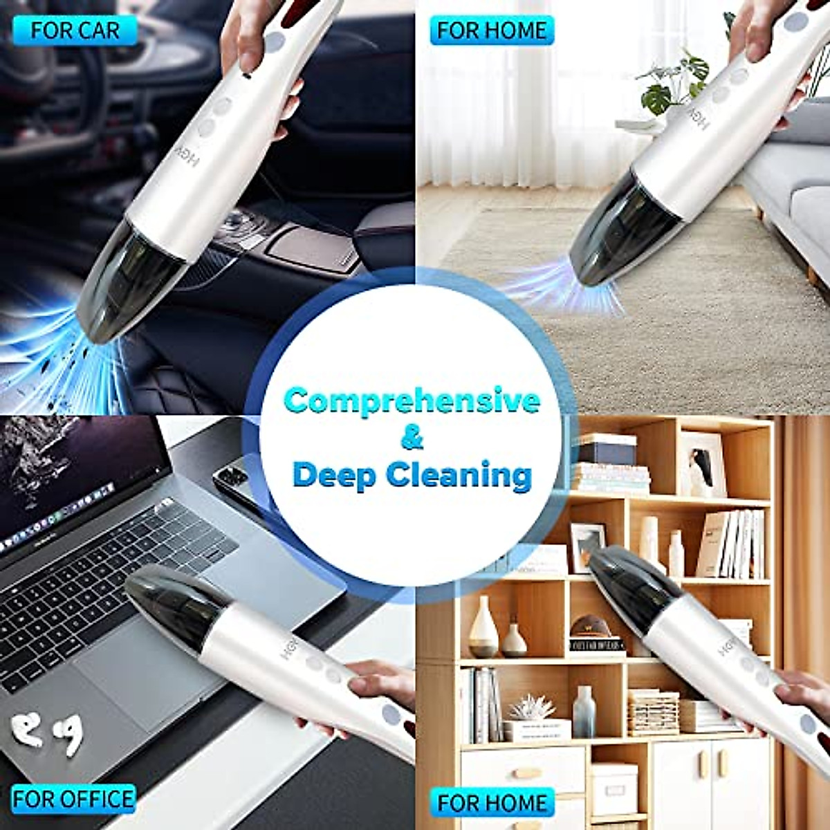 DQR HGV Handheld Mini Car Vacuum Cleaner Absorbing Pressure 150W 15000pa Rechargable in-car HEPA Filtration Car Vacuum (White)