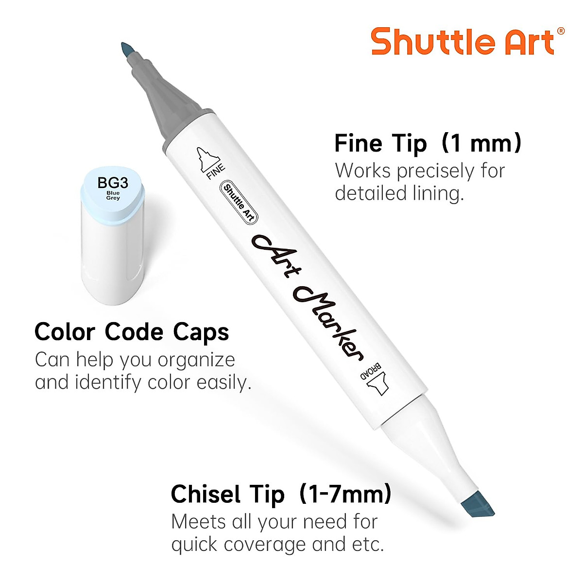 Shuttle Art 15 Colors Grey Tones Dual Tip Art Marker, Permanent Marker Pens Double Ended with Fine Bullet and Chisel Point Tips Perfect for Drawing,Shading,Sketching,Designing,Outlining,Illustrating