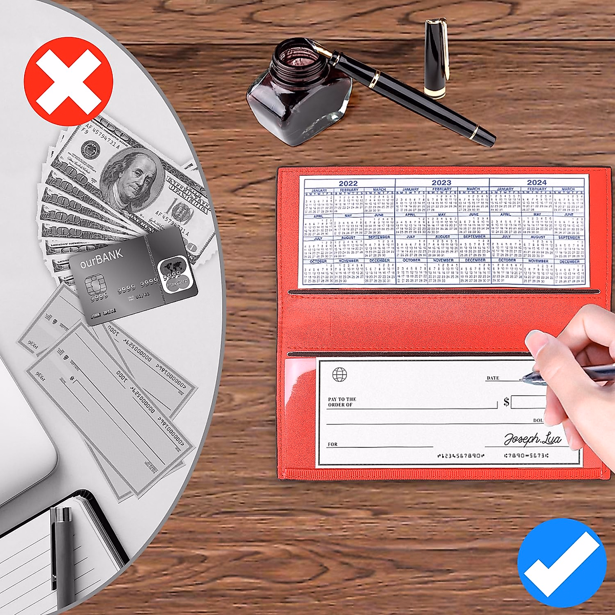 CASMONAL Premium Leather Checkbook Cover for Men and Women Checkbook Holder Wallet RFID Blocking