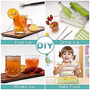 TEBLEI Ice Cube Tray with Lid and Bin, 64 Pcs Silicone Ice Cube Trays for Freezer, Easy Release & Save Space, 2 Ice Trays with Tongs and Scoop, for Whiskey, Cocktail | BPA Free