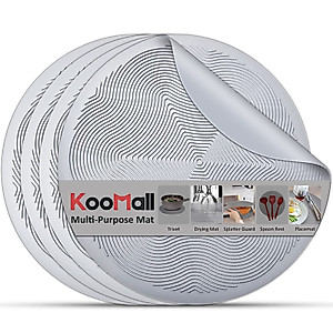 4PCS KooMall Silicone Trivets for Hot Dishes Pots and Pans 8'', 572°F Heat Resistant Pot Holders, Hot Pads for Kitchen Countertop, Hot Plates Mat to Protect Quartz Table, Versatile Microwave Mat, Gray