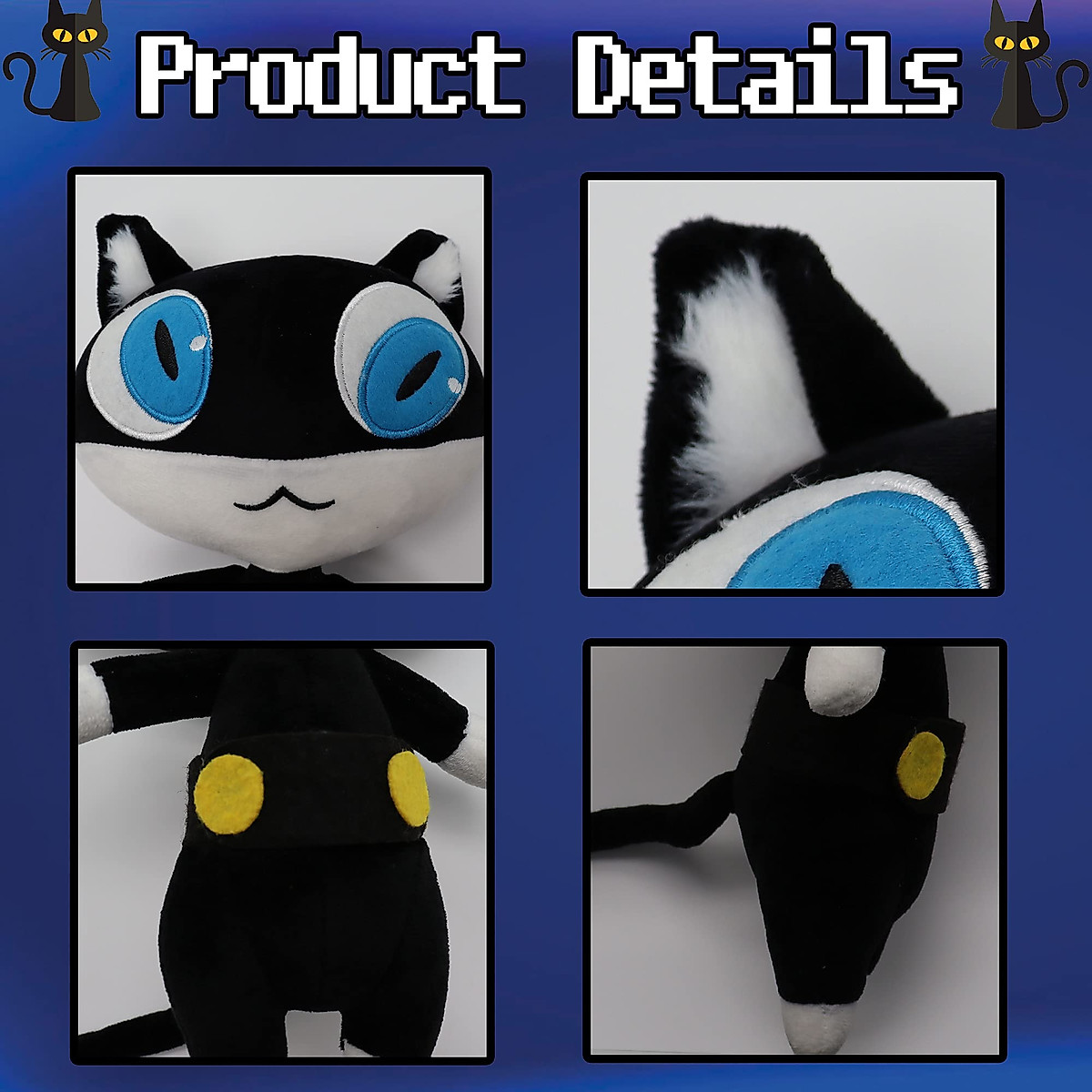 Hotiego 11.8" Cat Plush Toys Figures Blact Cat Dolls Plushie Stuffed Plushies Cosplay Props for Game Fans