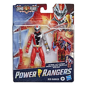 Power Rangers Dino Fury Red Ranger 6-Inch Action Figure Toy Inspired by TV Show with Dino Fury Key and Dino-Themed Accessory for Ages 4 and Up