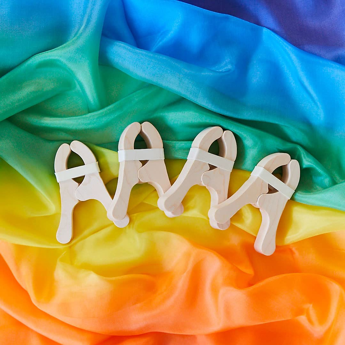 Sarah's Silks 4 Pack of Wooden Play Clips for Kids | Montessori and Waldorf Toys for Fort Building, Imaginative, and Pretend Play Maple