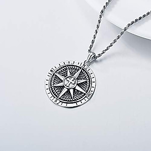 PDTJMTG Compass Necklace for Men Sterling Silver Men's Compass Necklace