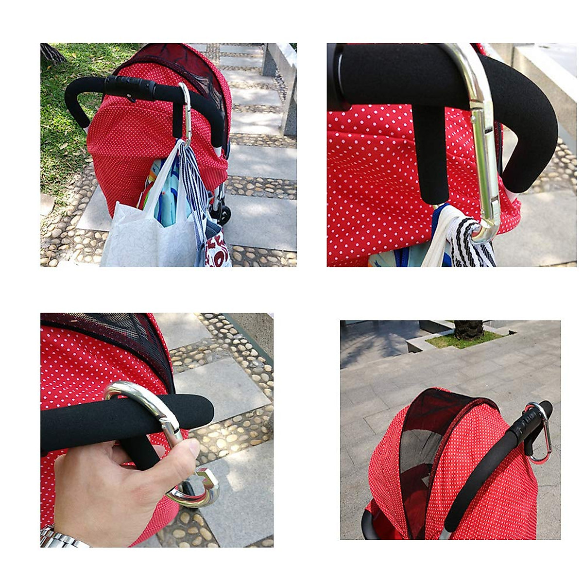 Baby Stroller Hooks Clips,Mommy Hook Stroller Accessory Clip,2Pcs Universal Mom Strollers Diaper Storage Bag Hooks Wallet Shopping Bags Spring Snap Keychain Clip Hook D Ring Spring Clips(Black)