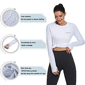HISKYWIN Women's UPF 50+ Sun Protection Long Sleeve Shirts Outdoor Hiking Fishing Tops HF103- White-L
