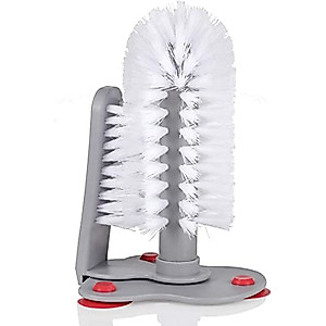 White Double Side Bar Glass Brush Washer Cleaner with Suction Base, Cups Mug Decanters Jugs Cleaning Kitchen Tools