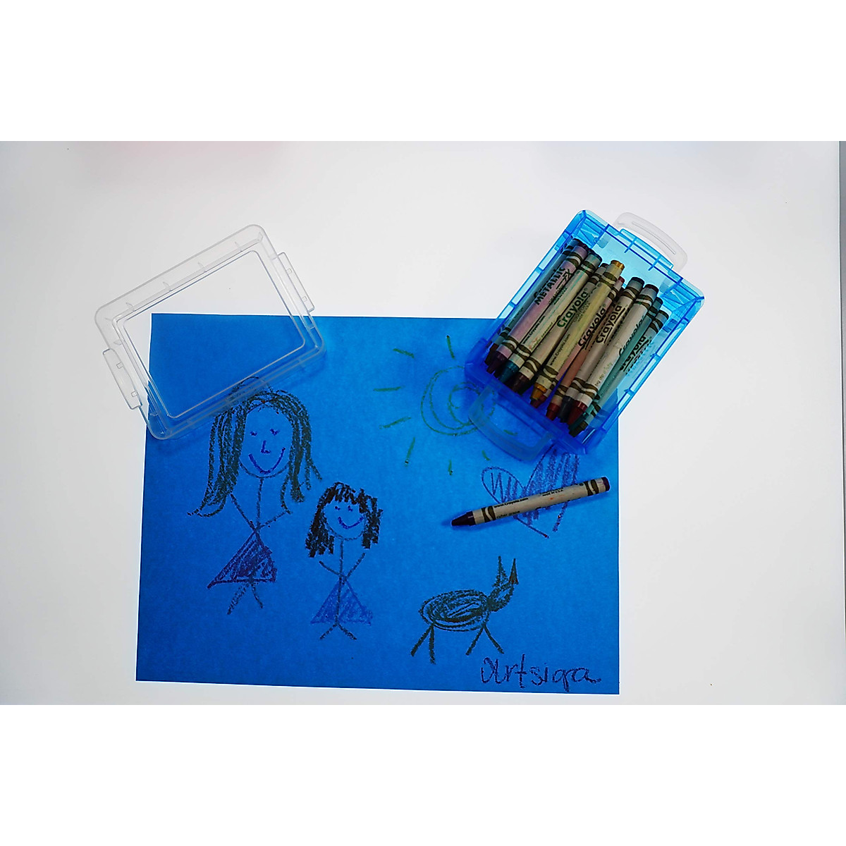 Storage Studios Advantus Super Stacker Crayon Box 8 Blue, 4, Clear, 2 Green, 2 Purple, 2 Pink 1.6 x 3.5 x 4.8 in. 61612 (18-Pack) bundled with 1 Artsiga Craft Bag