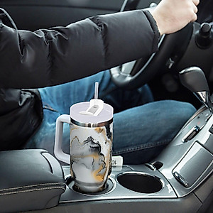ALAZA Marble Black & Gold 40 oz Tumbler Stainless Steel Water Bottle Vacuum Insulated Cup with Straw Lid & Handle For Travel Car Cup Holder