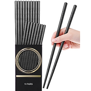 GLAMFIELDS 10 Pairs Fiberglass Chopsticks, Reusable Japanese Chinese Chop Sticks Dishwasher Safe, Non-Slip, 9 1/2 inches