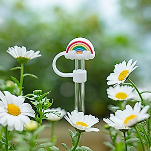 6pcs Straw Cover Cap Reusable Silicone Straw Toppers - Cute Dust-Proof Drinking Straw Tips Lids for 6-8mm Straws - Strawberry, Rainbow, Cloud, Cactus, Pink Sakura (straw covers cap 6 in 1)