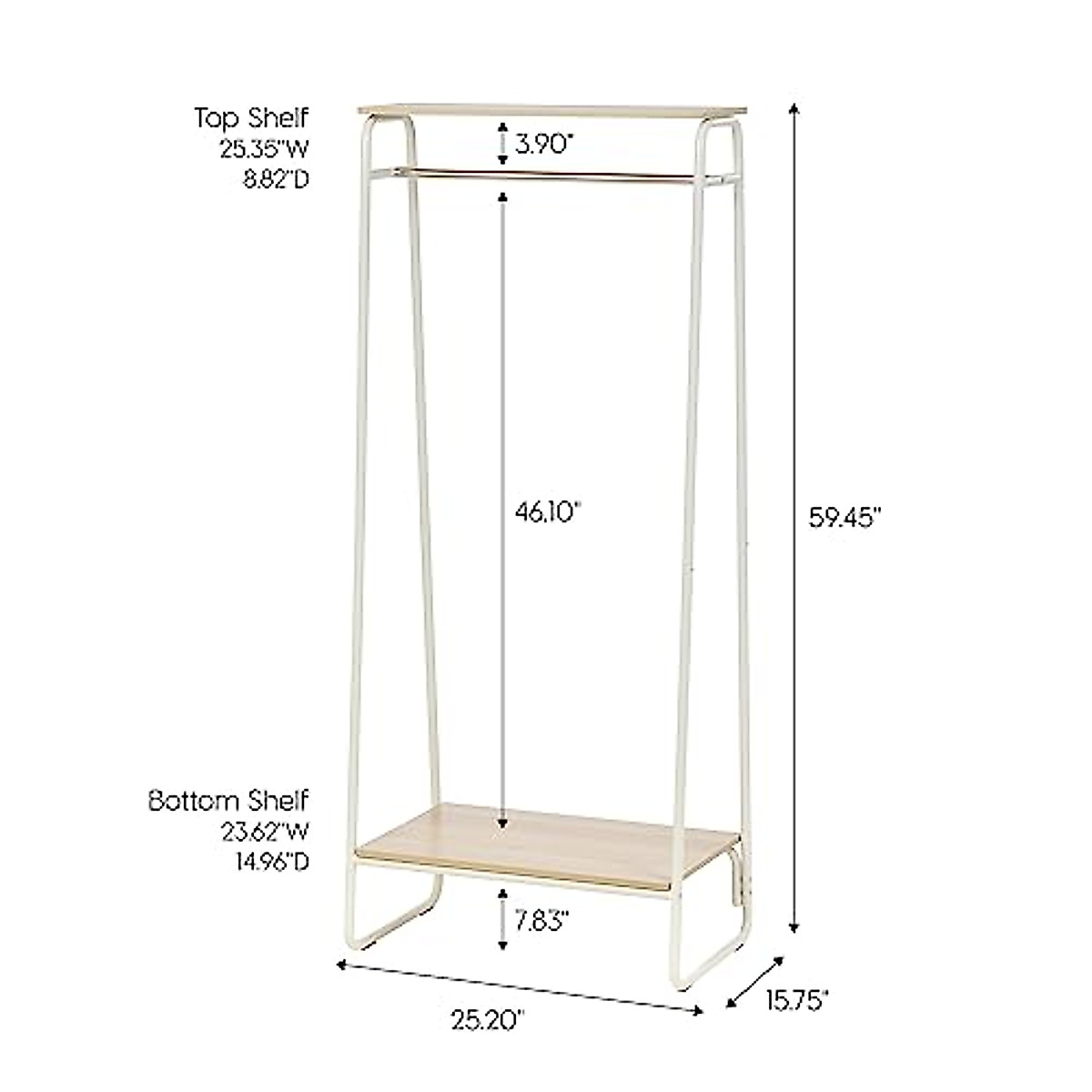 IRIS USA Metal Garment Rack with 2 Wood Shelves, White and Light Brown