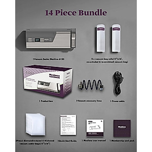 Mesliese Vacuum Sealer Machine, 95kPa 140W One Hand Operation Food Sealer, Double Seal Strip with Build-in Cutter & Countdown Display, 2 Bag Rolls, 5PCS Pre-cut Bags, PULSE & Marinate Enabled