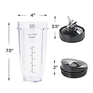 2 Replacement 24 oz Cups with Lid & Extractor Blade [7-FIN ONLY] for Ninja Blender (Auto iQ BN801 BL480-30 BL640-30 BL642-30 NN100-30 BL2012)