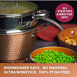 Gotham Steel Nonstick Hammered Copper Collection – 2.5 Quart Sauce Pan with Lid, Premium Cookware, Aluminum Composition with Induction Plate for Even Heating, Dishwasher & Oven Safe