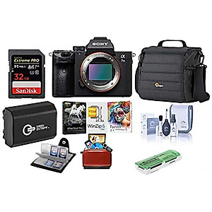 Sony Alpha a7 III 24MP UHD 4K Mirrorless Digital Camera (Body Only) - Bundle 32GB SDHC U3 Card, Camera Case, Spare Battery, Cleaning Kit, Memory Wallet, Card Reader, Mac Software Package