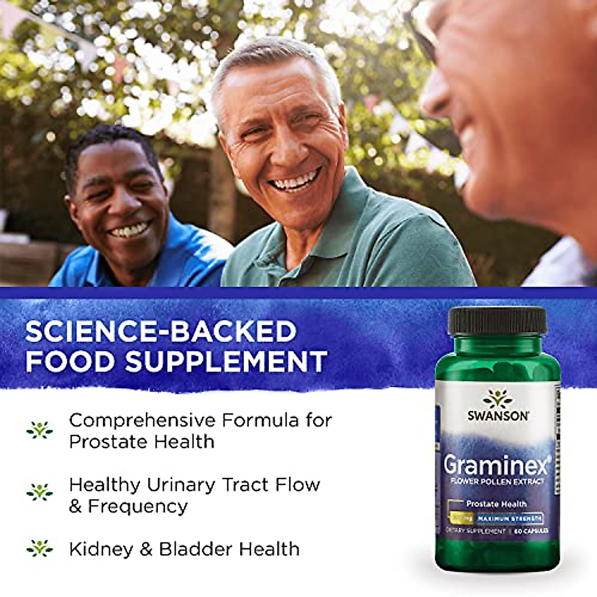 Swanson Maximum Strength Graminex Flower Pollen Extract - Supports Prostate Health, Urinary Tract Function, and Kidney Health - Mens Health Supplement - (60 Capsules, 500mg Each) (2 Pack)