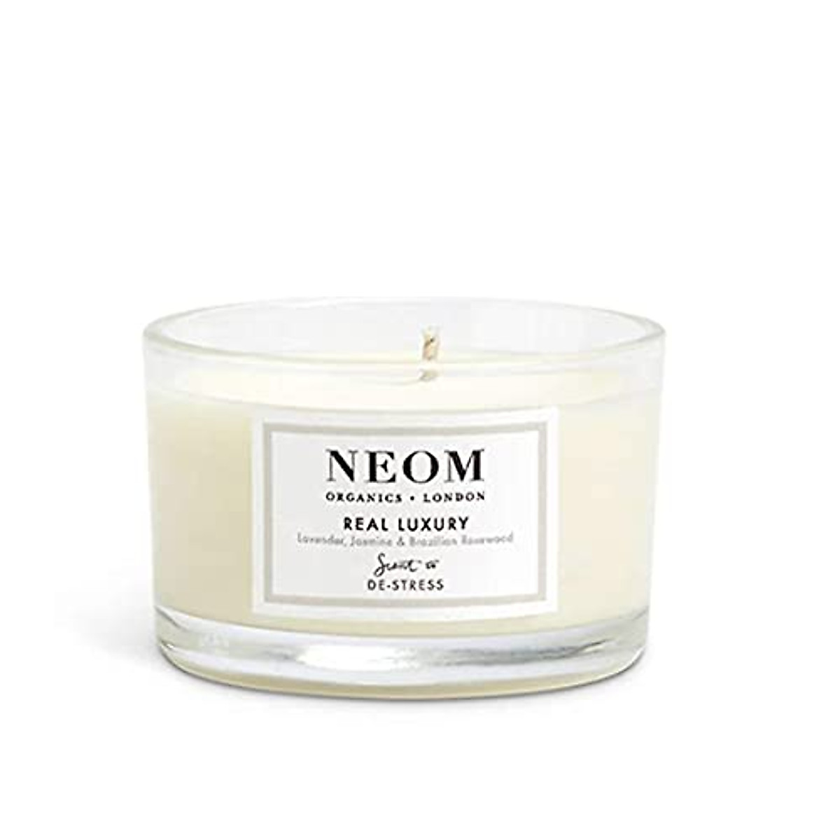NEOM- Real Luxury Scented Candle, Travel Size | Lavender & Rosewood | Essential Oil Aromatherapy Candle | Scent to De-Stress