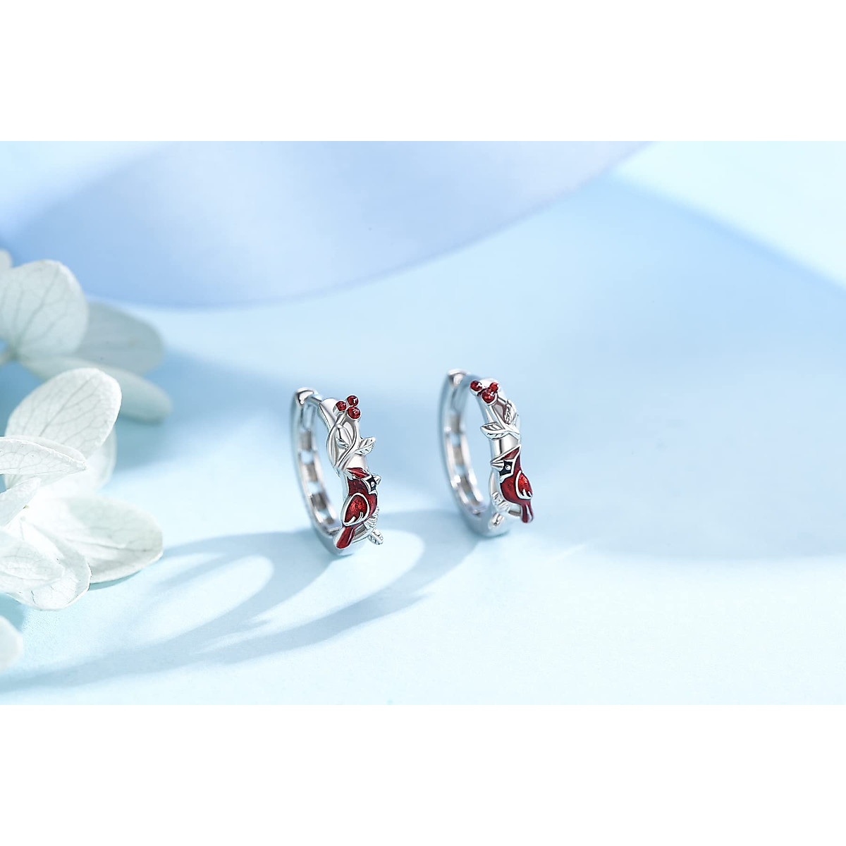Cardinal Earrings 925 Sterling Silver Red Cardinal Hoop Earrings Cardinal Jewelry Gifts for Women