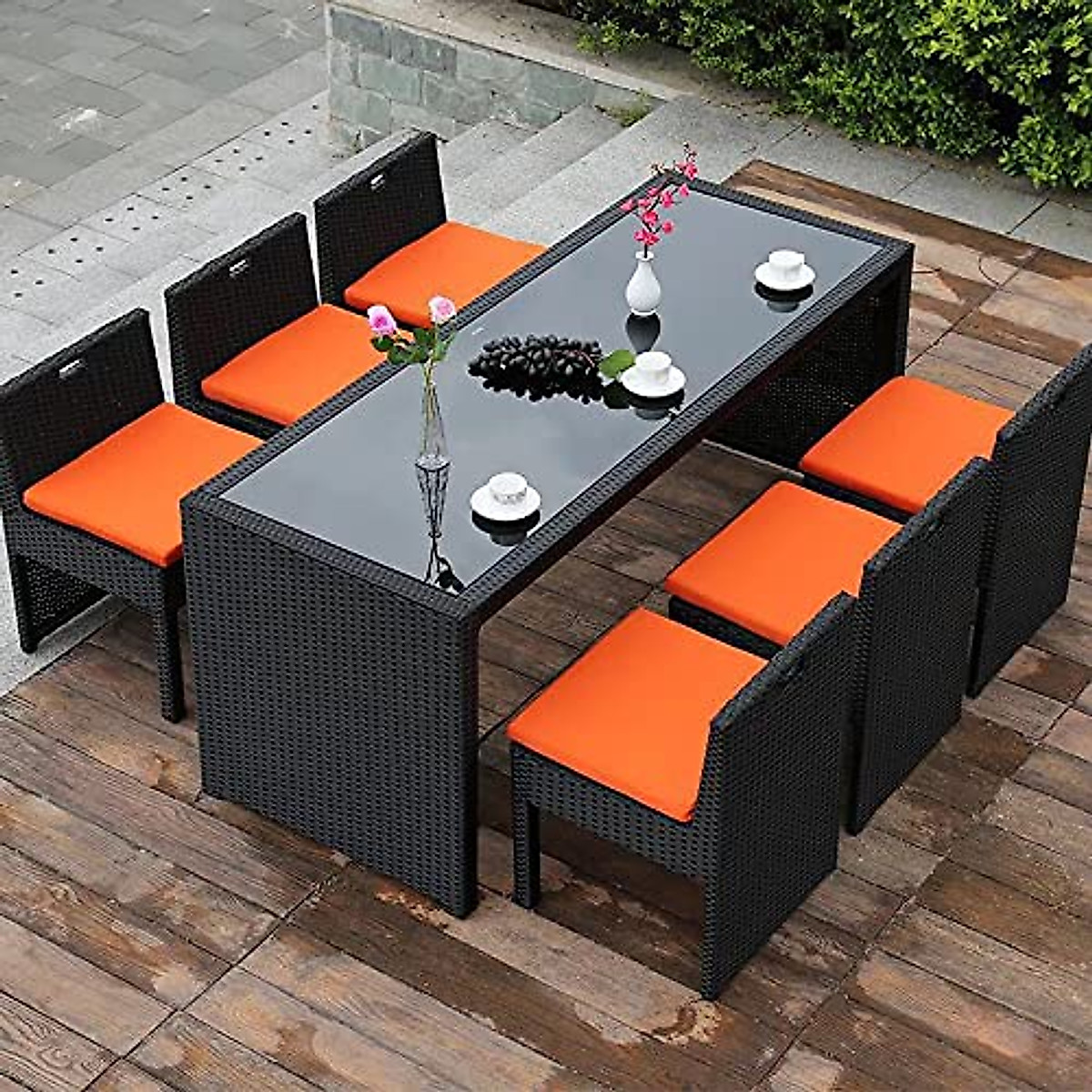 FLYMEI Outdoor Cushion Covers, Replacement Patio Cushion Covers 24 x 24 x 4 Inch, Orange Water Resistant Cushion Pillow Seat Covers, Patio Loveseat Covers Only Patio Cushion Slip Covers