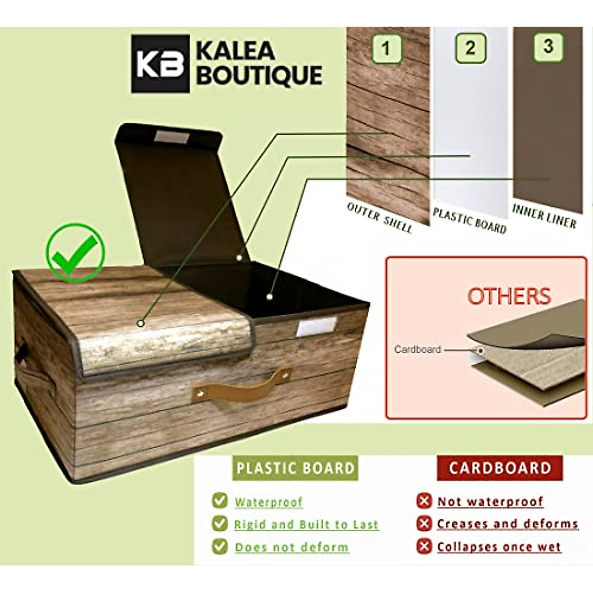 Double Compartment X-Large Collapsible Multi-Use Storage Bins with Dual Lids, Fold-up Cloth and Home Décor Dual Space Storage Caddy Box, Two Compartment Closet Chest (Pack of 2, Reclaimed Wood)