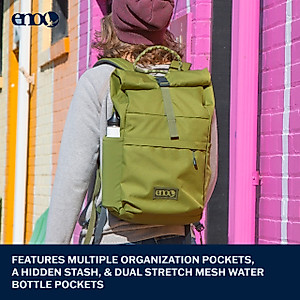 ENO Roan Rolltop Pack - 20L Outdoor Backpack for Men and Women - for Hiking, Camping, Backpacking, Beach, and Festivals - Moss