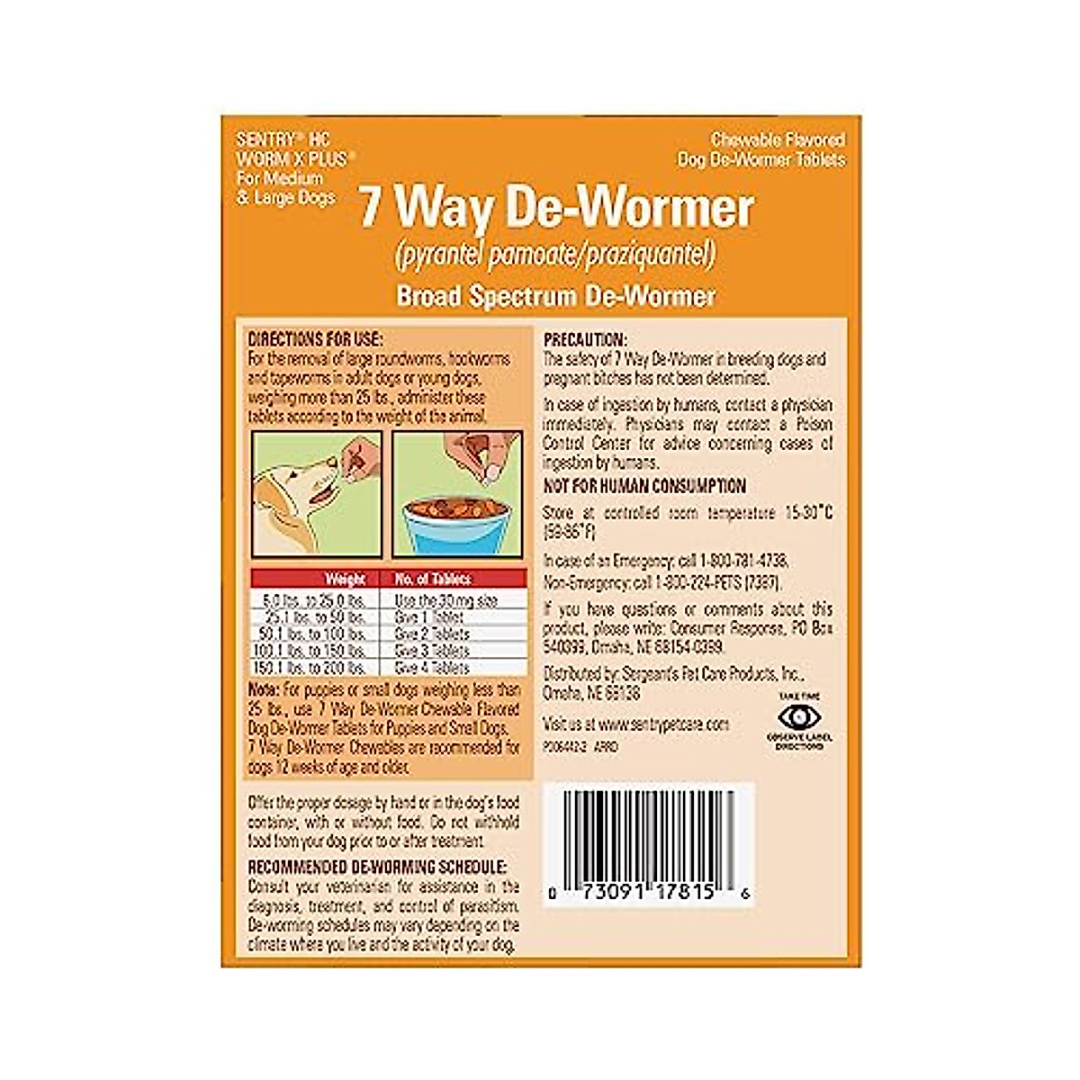 SENTRY Worm X Plus 7 Way DeWormer Large Dogs (6 count) Package may vary
