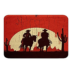 Western Decor Bath Mats for Bathroom Wild West Cowboy Bathroom Rugs for Kids Boys Children Rodeo Cowboy Style Bath Rugs for Shower Tub Ultra Soft Grunge Design Decor Bathroom Accessories 20"x32"