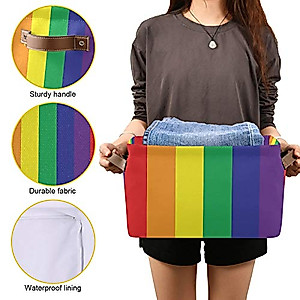 AUUXVA Storage Basket LGBT Pride Rainbow Stripe Storage Cube Box Durable Canvas Collapsible Toy Basket Organizer Bin with Handles for Shelf Closet Bedroom Home Office