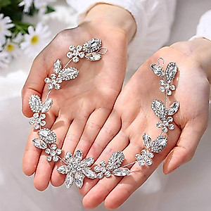 Unsutuo Crystal Bride Wedding Hair Vine Silver Flower Bridal Hair Headpiece Rhinestone Hair Pieces for Women and Girls