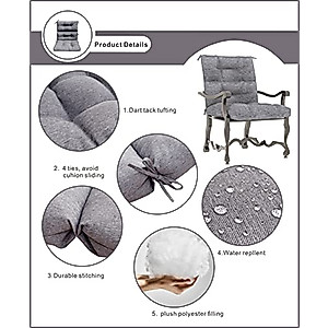 BOSSIMA Outdoor Patio High Back Lawn Chair Cushions Tufted Square Corner, Set of 2,Charcoal Grey