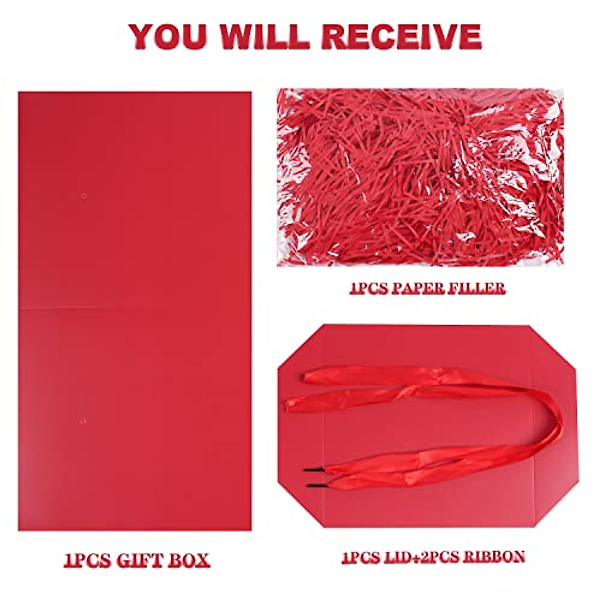 Elephant-package Medium Gift Box with Lids, Ribbon and Paper Filler, for Birthdays, Christmas, Valentine's Day， Present Packing - Collapsible, 8.7", 1 Pack, Red