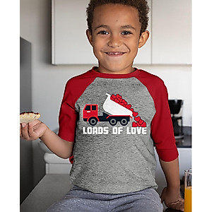 Truck with Hearts Loads of Love Boys Valentines Day Shirt Dabbing Heart Valentine's Toddler Kids Raglan 3/4 Sleeve T-Shirt 2T Red